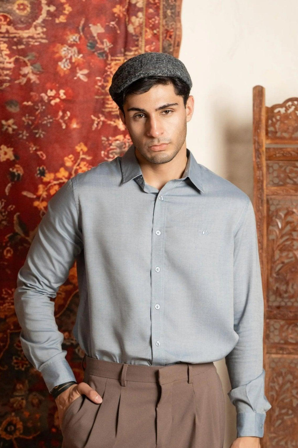 Minus One Men’s Blue Tencel Shirt – Regular Fit